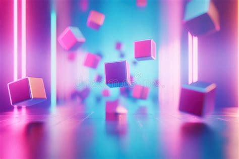 Futuristic Minimalistic Setting With Floating Colorful Cubes In Neon Gradients And Soft