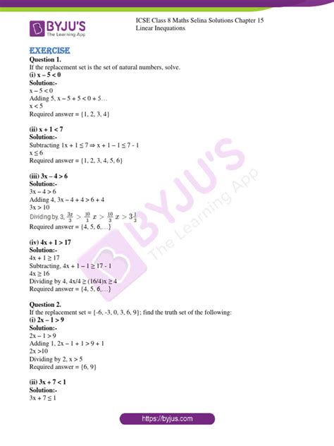 Icse Class 8 Maths Selina Solutions Chapter 15 Linear Inequations Download Free Pdf