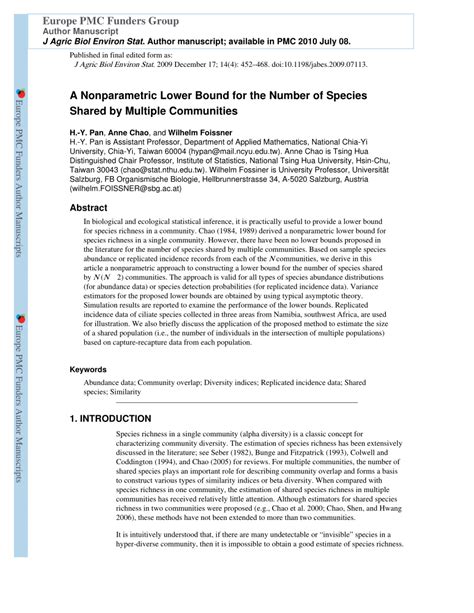 Pdf A Nonparametric Lower Bound For The Number Of Species Shared By