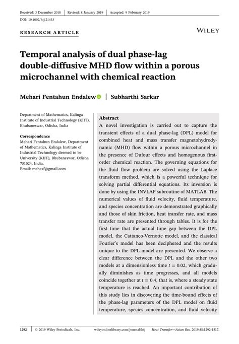 Pdf Dual Phase Lag Heat Transfer Model In Hydromagnetic Second Grade Flow Through A