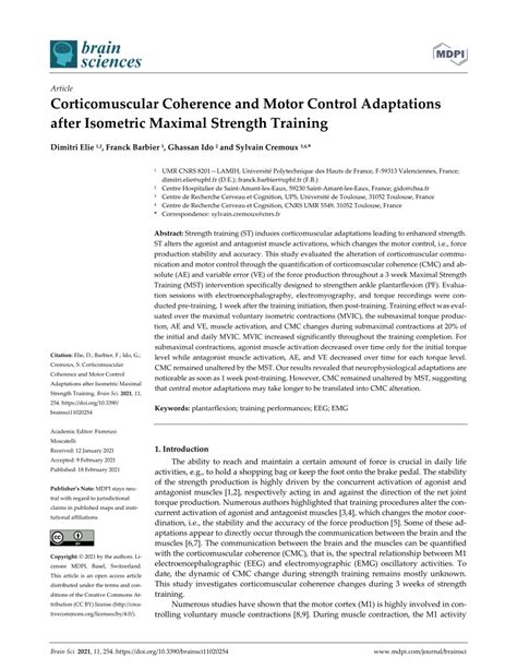 Pdf Corticomuscular Coherence And Motor Control Adaptations After Isometric Maximal Strength