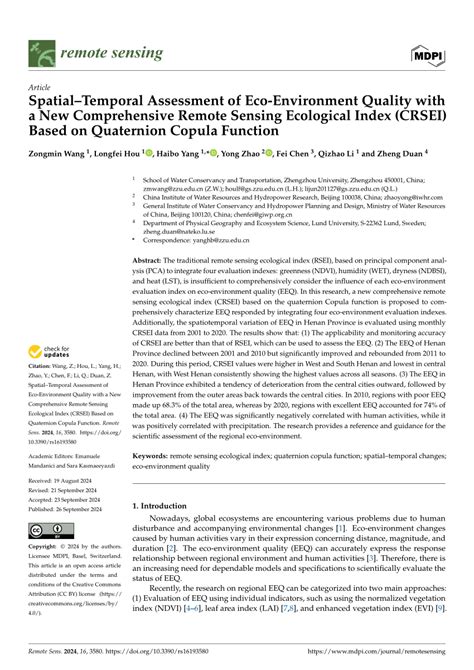 Pdf Spatialtemporal Assessment Of Eco Environment Quality With A New