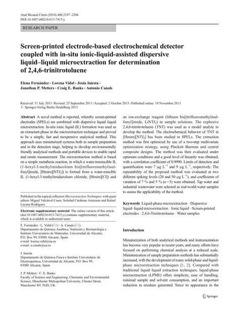 Pdf Screen Printed Electrode Based Electrochemical Detector Coupled With In Situ Ionic Liquid