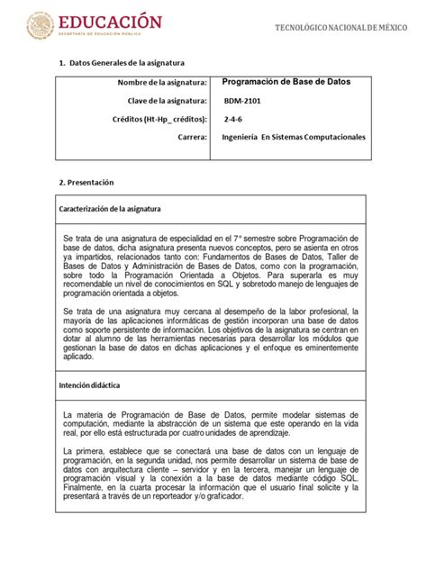 Bdm 2101 Programacion De Base De Datos Pdf Bases De Datos
