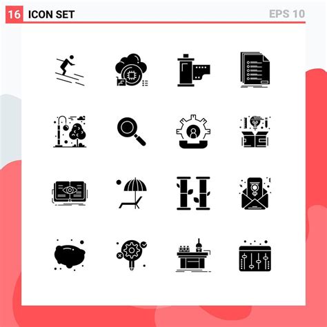 Set Of 16 Modern Ui Icons Symbols Signs For Registration List Cinema Filing Movie Editable