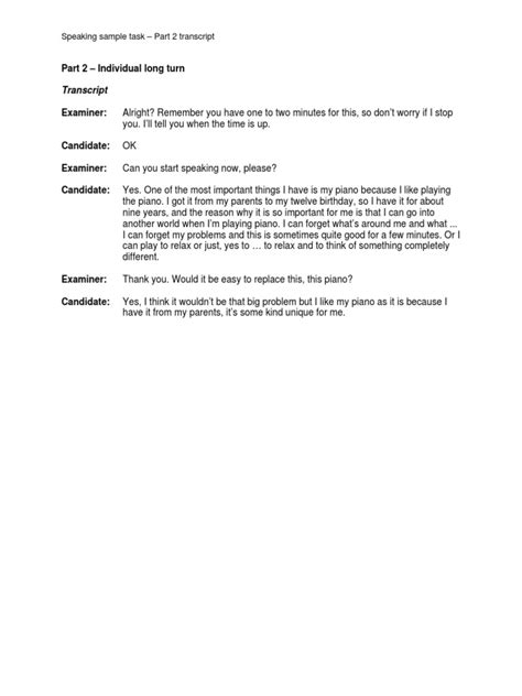 Speaking Sample Task Part 2 Transcript Pdf Language Arts And Discipline