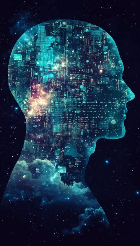 Human Head Silhouette With Motherboard Patterns And Technology Concept For Artificial