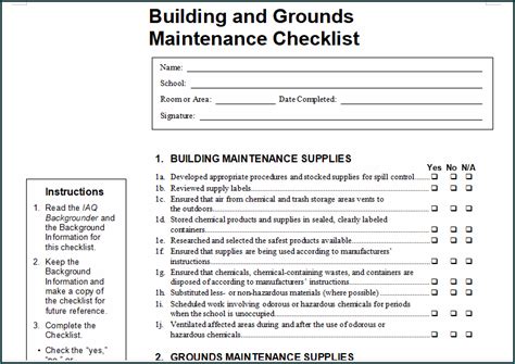 Printable Building Maintenance Checklist Printable Calendars At A Glance