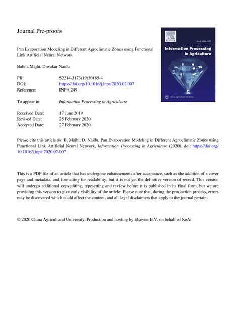 Pdf Pan Evaporation Modeling In Different Agroclimatic Zones Using Functional Link Artificial
