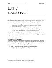 Lab Binary Stars Docx Name Binary Stars LAB BINARY STARS PURPOSE This Lab Will