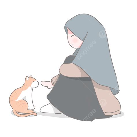 Cute Chibi Girl Hijab With Orange Cat Happy Cute Chibi Paint Png