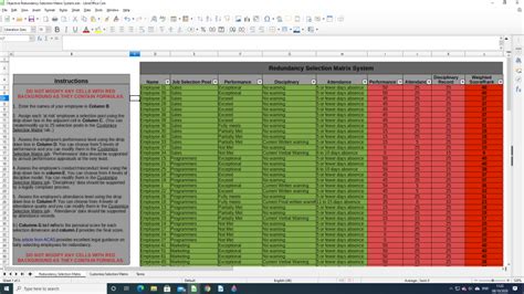 Redundancy Selection Criteria Matrix Template