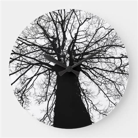 Tree Silhouette Wall Clock Tree Black White Silhouette