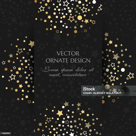 황금 점과 별 디자인 검은 배경에 장식 요소가 있는 정사각형 카드입니다 0명에 대한 스톡 벡터 아트 및 기타 이미지 0명 금 금속 금색 Istock