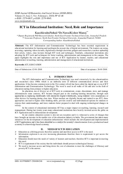 Pdf Ict In Educational Institution Need Role And Importance