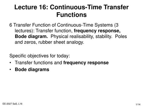 PPT Lecture Continuous Time Transfer Functions PowerPoint Presentation ID
