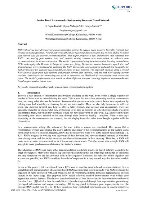 Pdf Session Based Recommender System Using Recurrent Neural Network