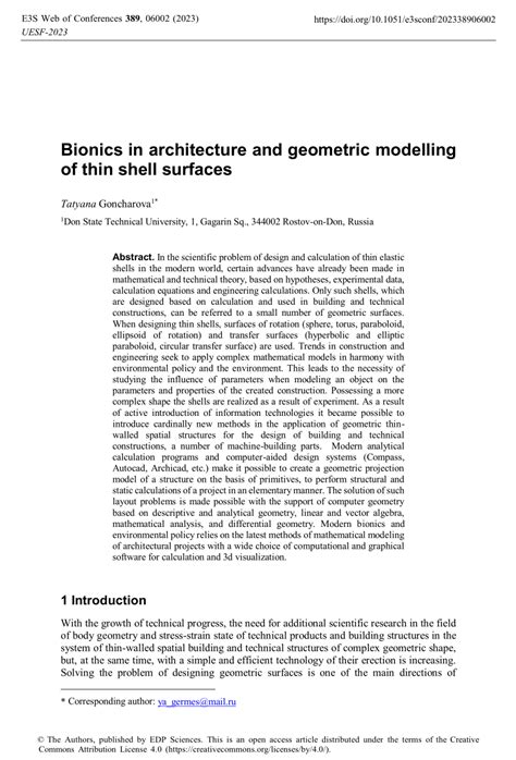 Pdf Bionics In Architecture And Geometric Modelling Of Thin Shell Surfaces
