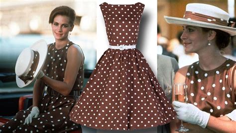 Pretty Woman 1950s Style 1980s Print Brown Polka Dot Dress Brown