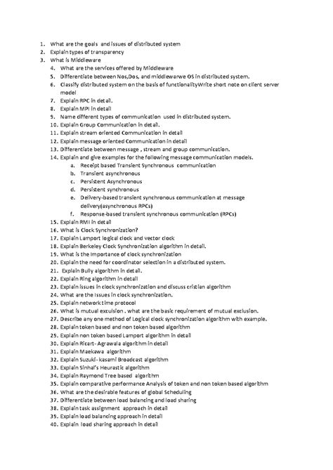 Question Bank For Dc What Are The Goals And Issues Of Distributed System Explain Types Of
