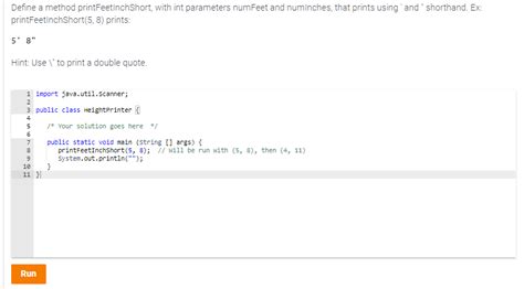 Solved Define A Method Printfeetinchshort With Int