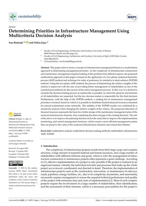 Pdf Determining Priorities In Infrastructure Management Using