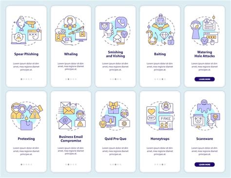 Premium Vector Types Of Cybercrime Attacks Onboarding Mobile App