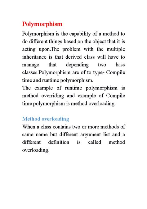 Polymorphism Lecture Note Polymorphism Polymorphism Is The Capability Of A Method To Do