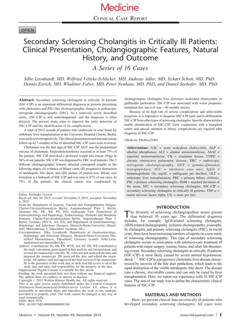 Pdf Secondary Sclerosing Cholangitis In Critically Ill Patients Clinical Presentation
