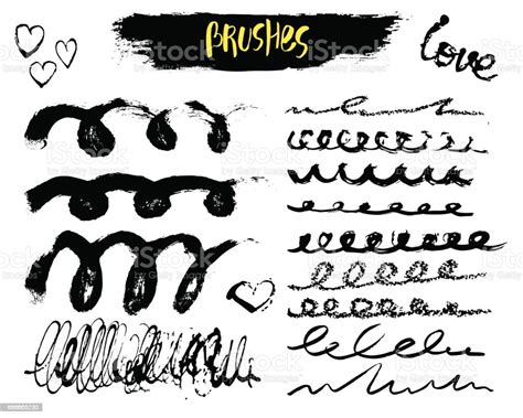 아크릴 붓 오 점 파 편지 밝아진의 벡터 집합입니다 흰색 바탕에 검은 색입니다 손으로 그린 그레인 요소 잉크 그리기입니다 더러운 예술 디자인 1950년에 대한 스톡 벡터