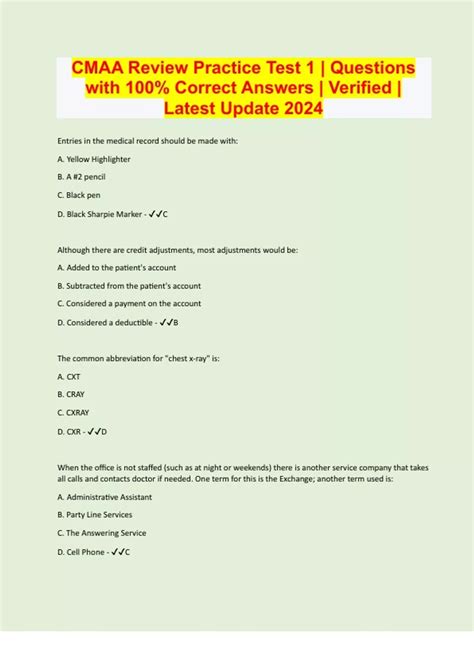Cmaa Review Practice Test 1 Questions With 100 Correct Answers Verified Latest Update