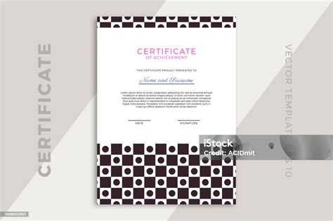 창조적 인 기하학적 패턴으로 졸업 또는 코스 완료를위한 현대 비즈니스 디플로마 템플릿 트렌디 한 디자인의 감사 수직 모형의 인증서 간단한 벡터 배경 Eps 10 감사장에