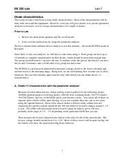 Lab7 Diode Characteristics EE 230 Lab Lab 7 Diode Characteristics This Week We Take A First