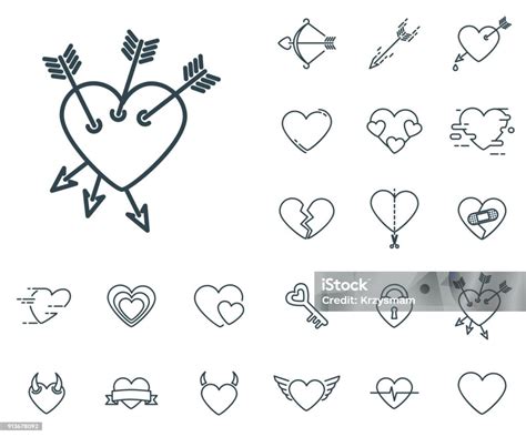 3 화살표 집합의 아이콘에 흰색 배경으로 심장 얇은 선형 현대 마음 아이콘의 집합입니다 웹 및 모바일 애플 리 케이 션에 사용 하 여 범용 선형 아이콘 3가지 개체에 대한