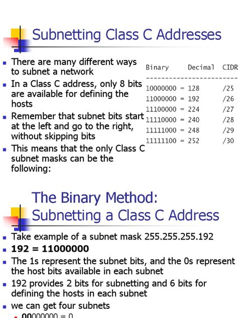 Subnetting Class C Addresses Pdf Communications Protocols Network
