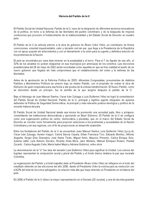 Historia Del Partido De La U Pdf Democracia Ideologías Políticas