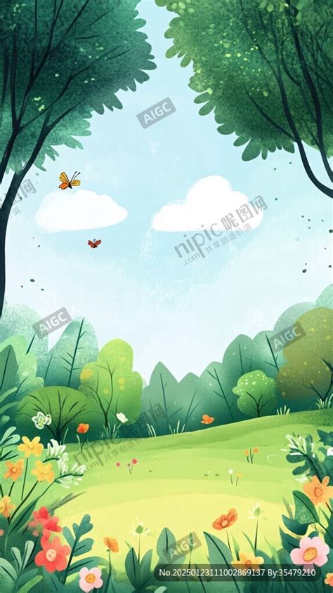 Ai创作图植树节绿色森林背景 森林花园园林地产插画 春天春季春游踏青 扁平丛林插画 春天踏青插画 春季微信主题插画 野外踏青户外郊游 春游春天踏青 地产插画园林春天环保 森林长图 踏青青春春天