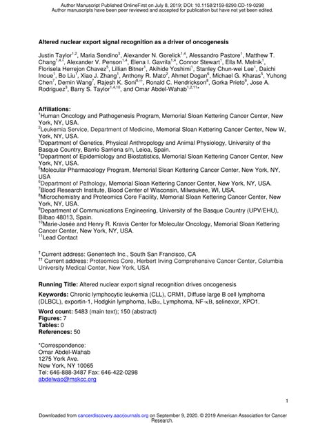 Pdf Altered Nuclear Export Signal Recognition As A Driver Of Oncogenesis