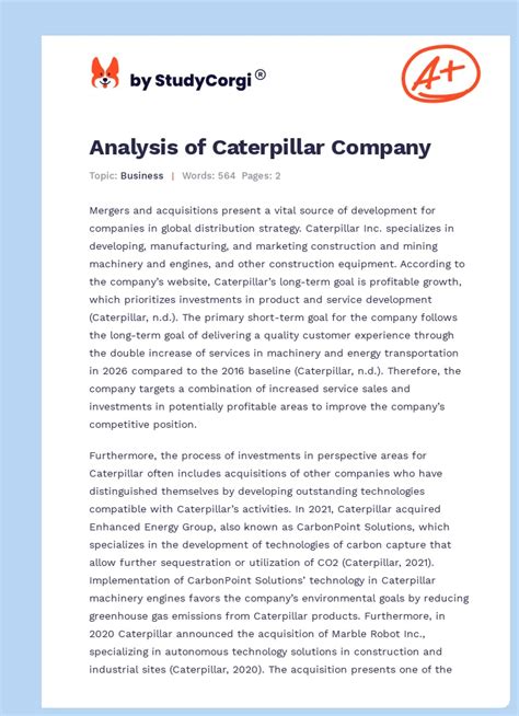 Analysis Of Caterpillar Company Free Essay Example