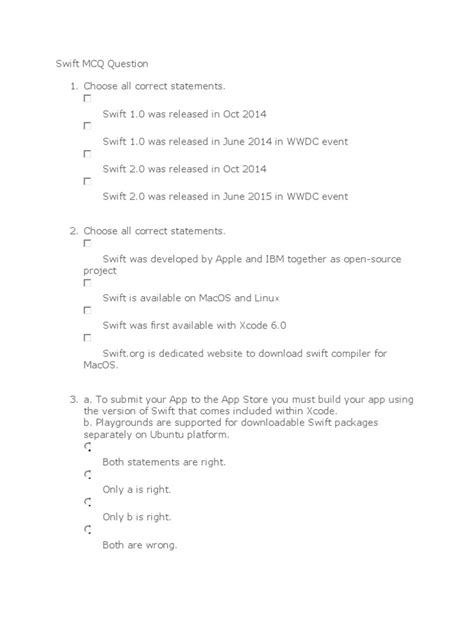 Swift Mcq Question Pdf Swift Programming Language Parameter Computer Programming