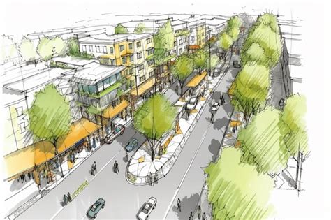 Premium Photo An Illustration Of A Street Scene With A Car And A Tree Lined Street