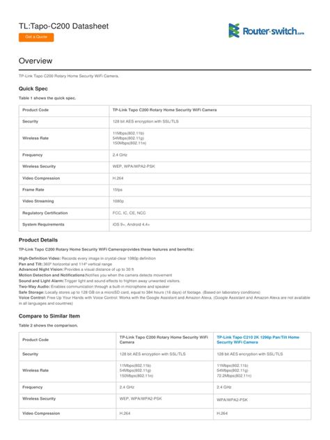 Tapo c200 Datasheet | PDF | Wi Fi | Ieee 802.11