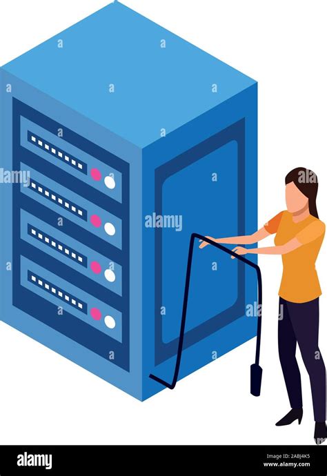 Data Center Server And Woman Holding A Cord Icon Stock Vector Image Art Alamy