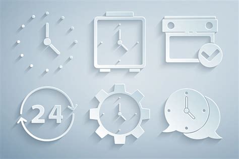 시간 관리 확인 표시가있는 캘린더 시계 24 시간 음성 거품 알람 시계 및 아이콘을 설정합니다 벡터 스톱워치에 대한 스톡 벡터 아트 및 기타 이미지 Istock