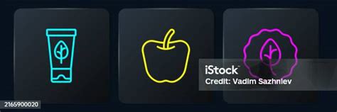 세트 라인 유기 화장품 잎 또는 잎과 사과 검은색 사각형 버튼입니다 벡터 0명에 대한 스톡 벡터 아트 및 기타 이미지 0명 가을 건강한 생활방식 Istock