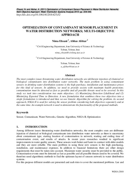 Pdf Optimization Of Contaminant Sensor Placement In Water Distribution Networks Multi