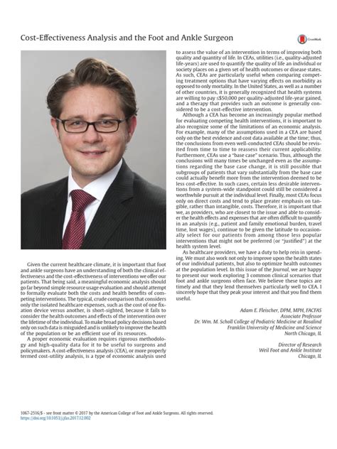 Cost Effectiveness Analysis And The Foot And Ankle Pdf