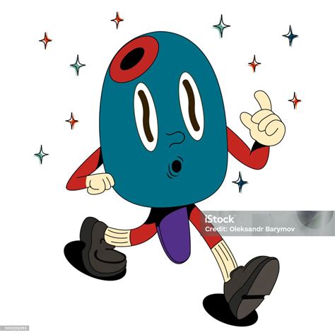 사이키델릭하고 그루비한 복고풍 만화 아이스크림 캐릭터 아이스크림이 있는 현대 스티커 생생한 색상의 재미있는 얼굴 흐르는 질감 미친 벡터 그림입니다 0명에 대한 스톡 벡터