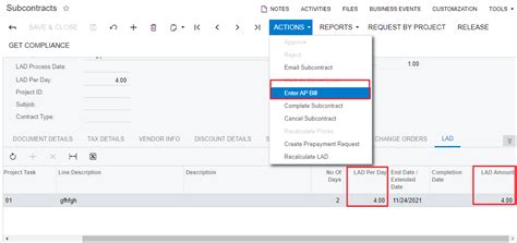 how to update customized fields from subcontract line to bills and adjustment line while