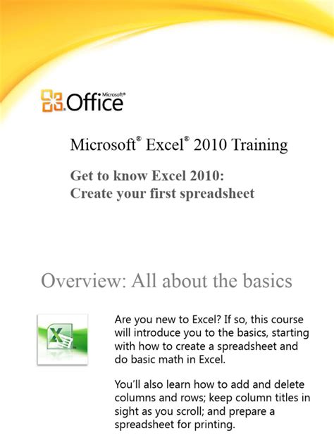 2 Training Presentation Get To Know Excel 2010 Create Your First Spreadsheet Pdf Microsoft